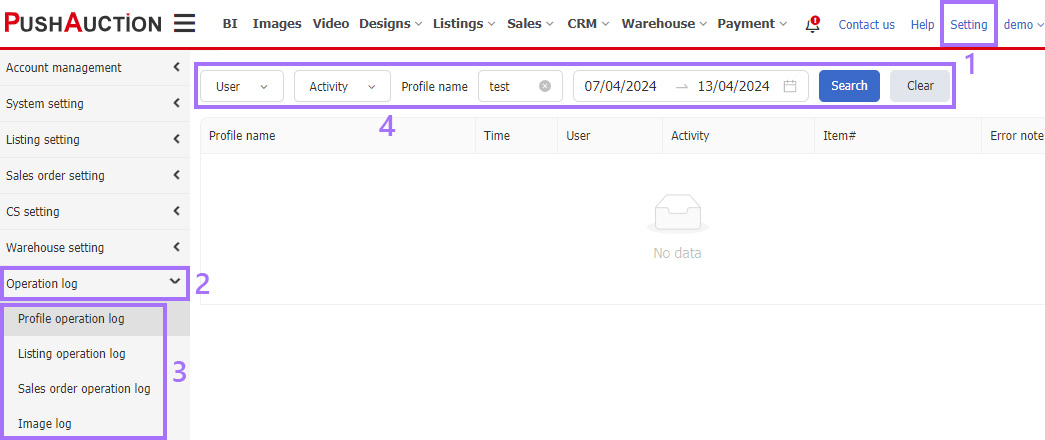 Operation log - PushAuction